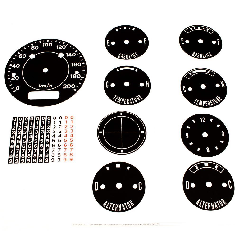 70 Challenger T A Standard Dash Standard Dash Decal Kit 200 KPH